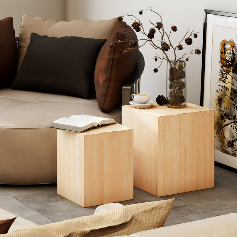 Foundry Select Bahiyyah 2 Piece Tree Stump End Table Multiple Styling Layout with Wood Tree Ring ...